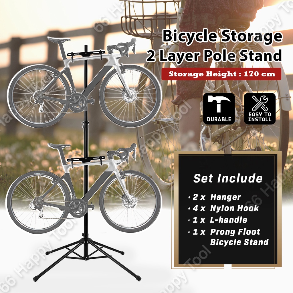 Bicycle Stand Rack Pole Dual Bicycle Floor Stand Bike Stand Hanger ...