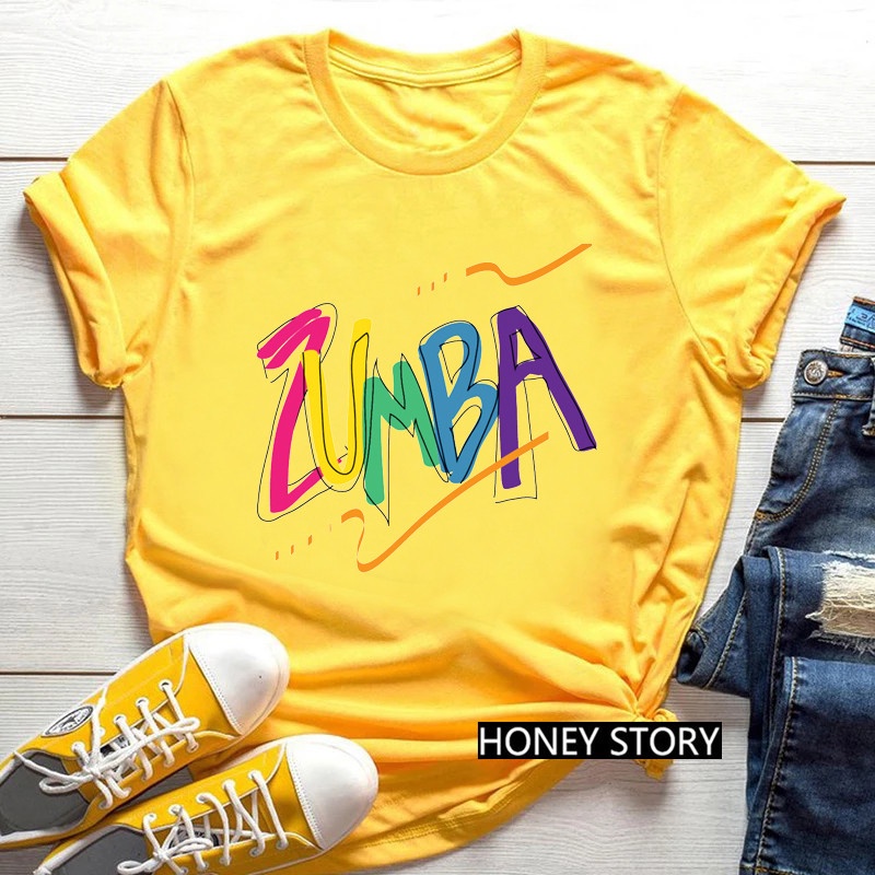 Zumba Dance Watercolor Print Ladies Yellow T-shirt Fashion Women Hip ...