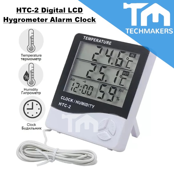 4-in-1 HTC-2 Digital Humidity And Temperature Meter Desk Clock Alarm HTC2 Thermometer Hygrometer ...