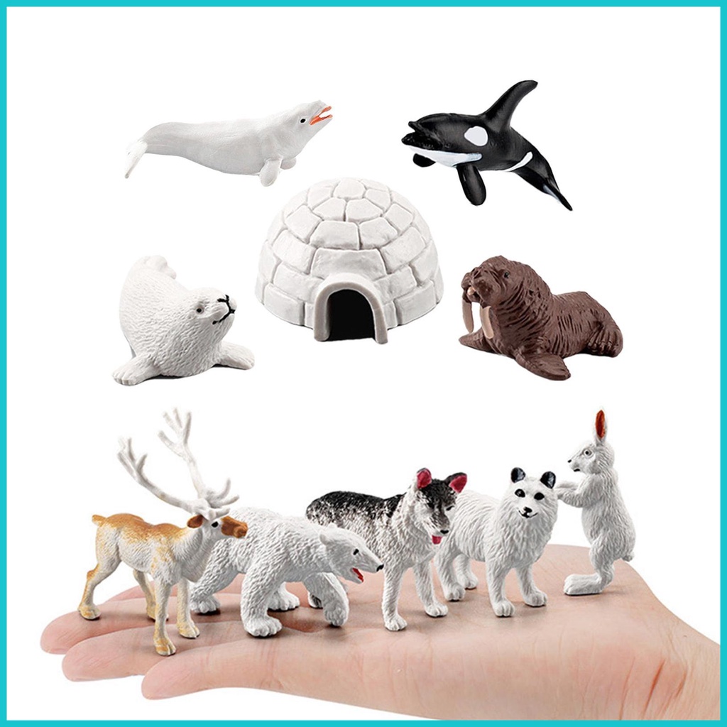 Arctic Animals Figurines 10-PCS Realistic Polar Animal Statues Kids Toy Playset Arctic Fox Polar ...