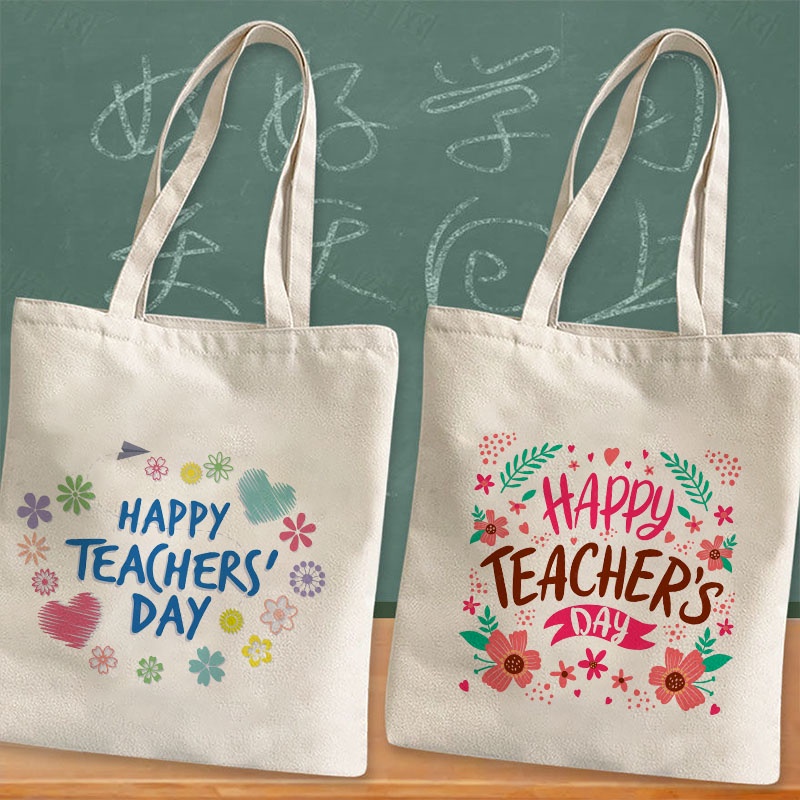 Happy Teacher's Day Pattern Print Tote Bag Fashion Shopping Bag Ladies ...
