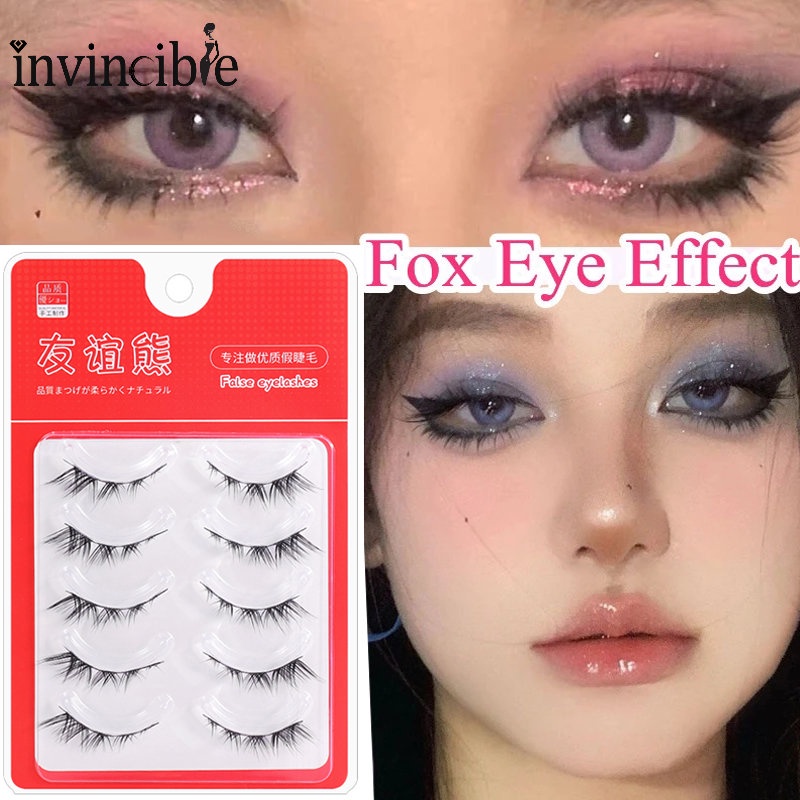 3D False Cat Eye Fox Lashes/ Transparent Stem Curled Winged Messy ...