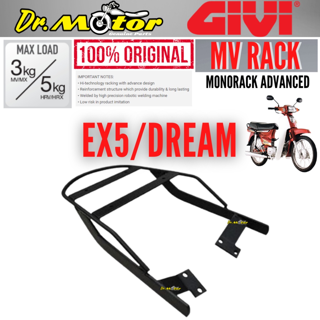 HONDA EX5 DREAM HIPOWER GIVI MV MONORACK ADVANCE MONO RACK CARRIER BELAKANG TAPAK BOX BELAKANG ...