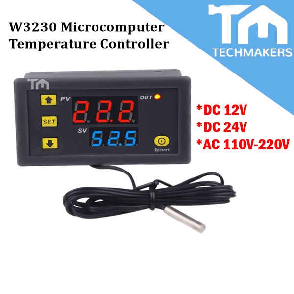 W3230 DC 12 24 110 220V AC Digital Temperature Controller LED Display With Heating Cooling ...