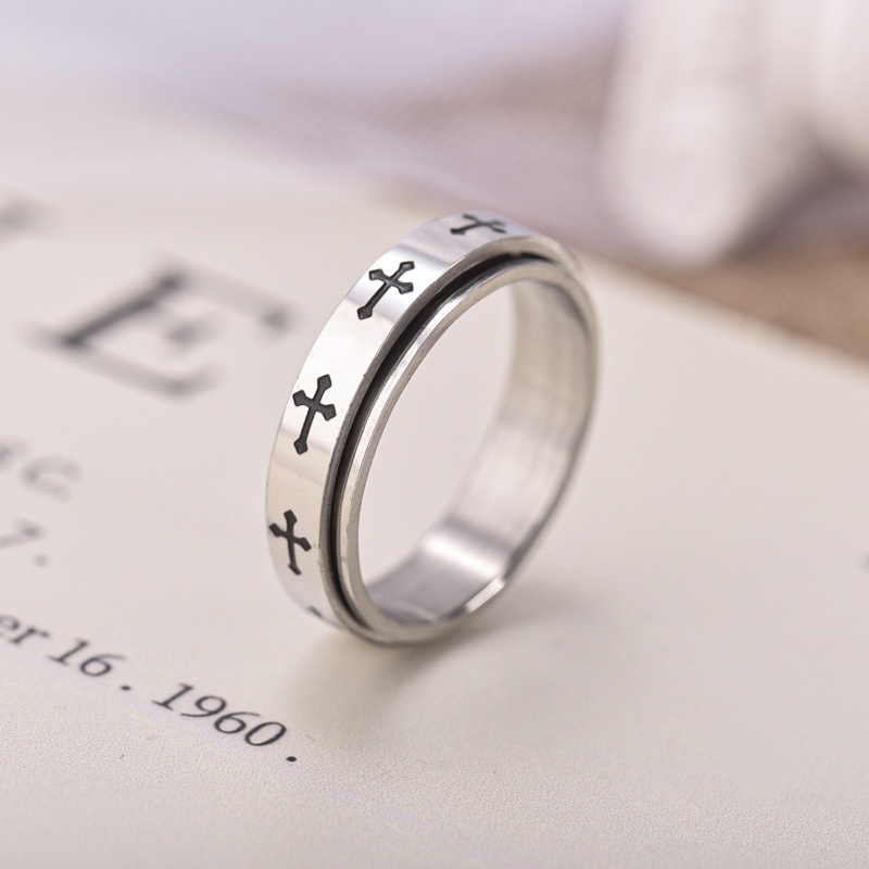 Brand new fashion 6mm stainless steel cross ring that can spin,retro ...