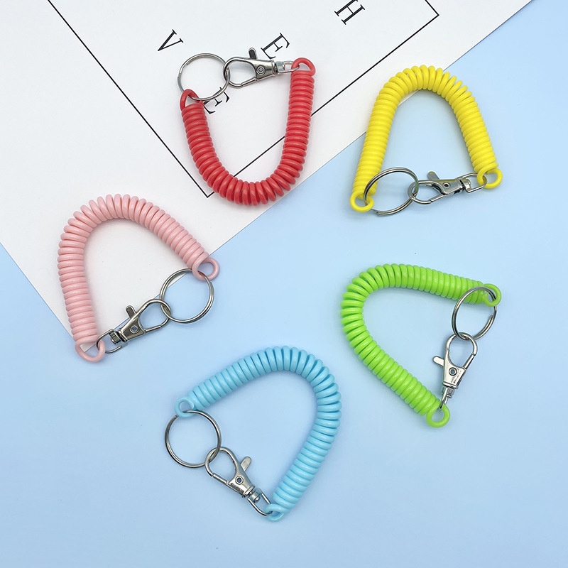 18cm Spiral Elastic Spring Rope Keychain Key Ring Metal Carabiner For ...