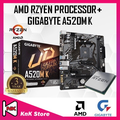 Gigabyte A520M K A520 AM4 DDR4 Motherboard + AMD RYZEN 3 / RYZEN 5 ...