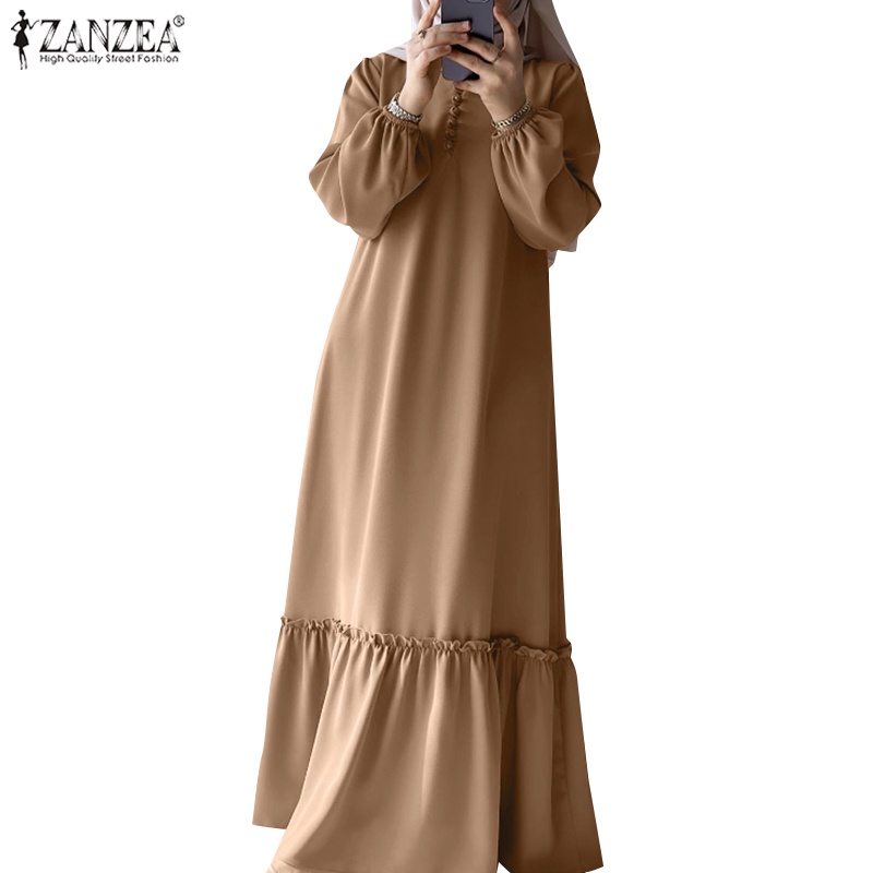 ZANZEA Women Muslim Long Sleeves Cuffs Rubber Band Cuffs Lantern ...