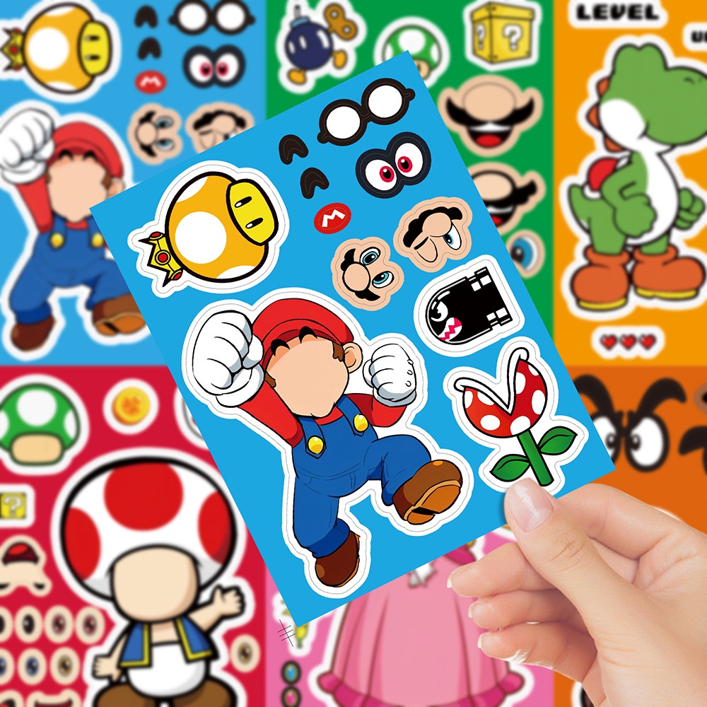 8 Sheets Mario Pokemon Damon Slayer Children Puzzle Anime Stickers Make ...