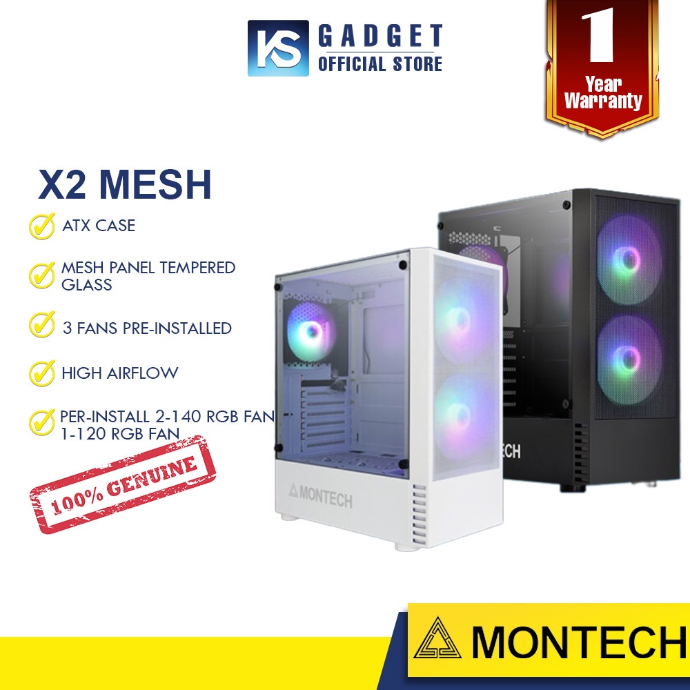 Montech X2 MESH Black Compact ATX Mid Tower Mesh Front Panel Pre ...