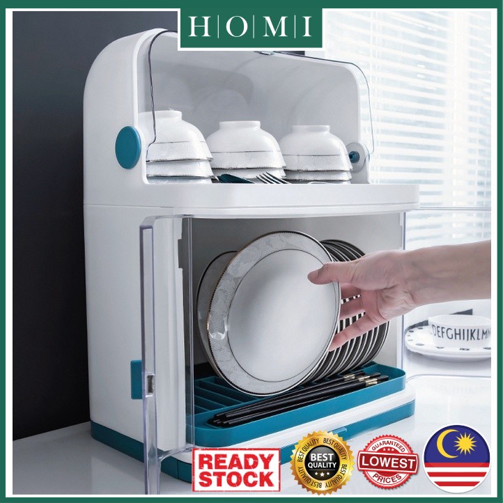 📦HOMI READY STOCK📦Dish Rack with Cover Double Layer Dish Rack with Lid ...