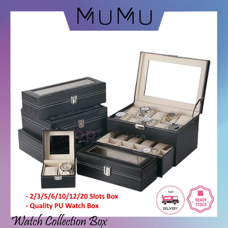 MUMU Collection Watch Storage Box 2/3/5/6/10/12/20 Slots PU Leather ...