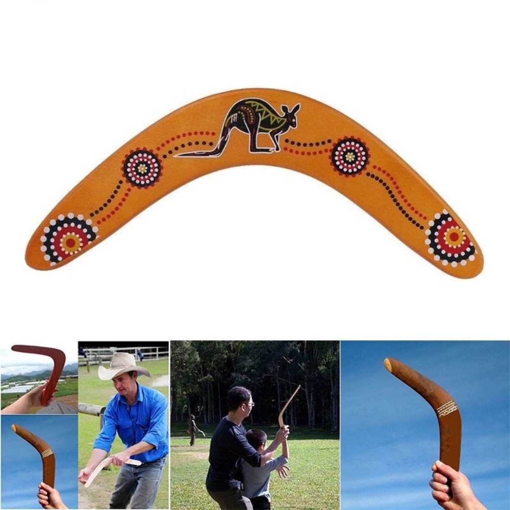 V Shaped Boomerang Flying Disc Wooden Kangaroo Pattern Throw Catch ...