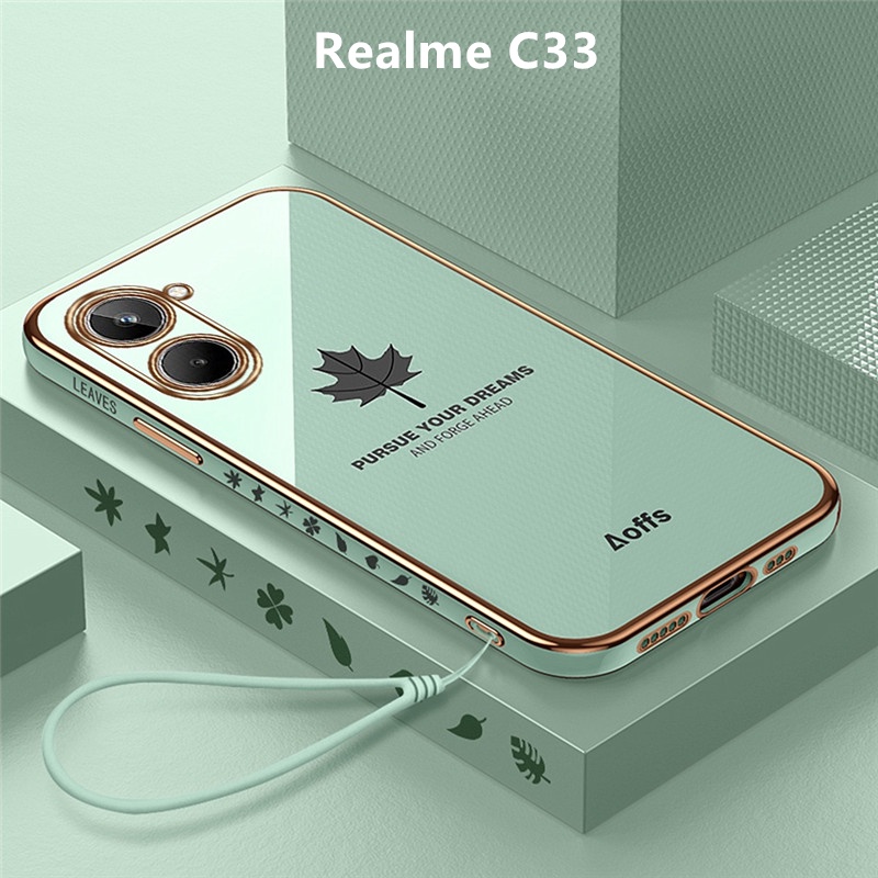 Casing Realme C33 Case Maple Leaves Plating Cover Soft TPU Phone Case ...