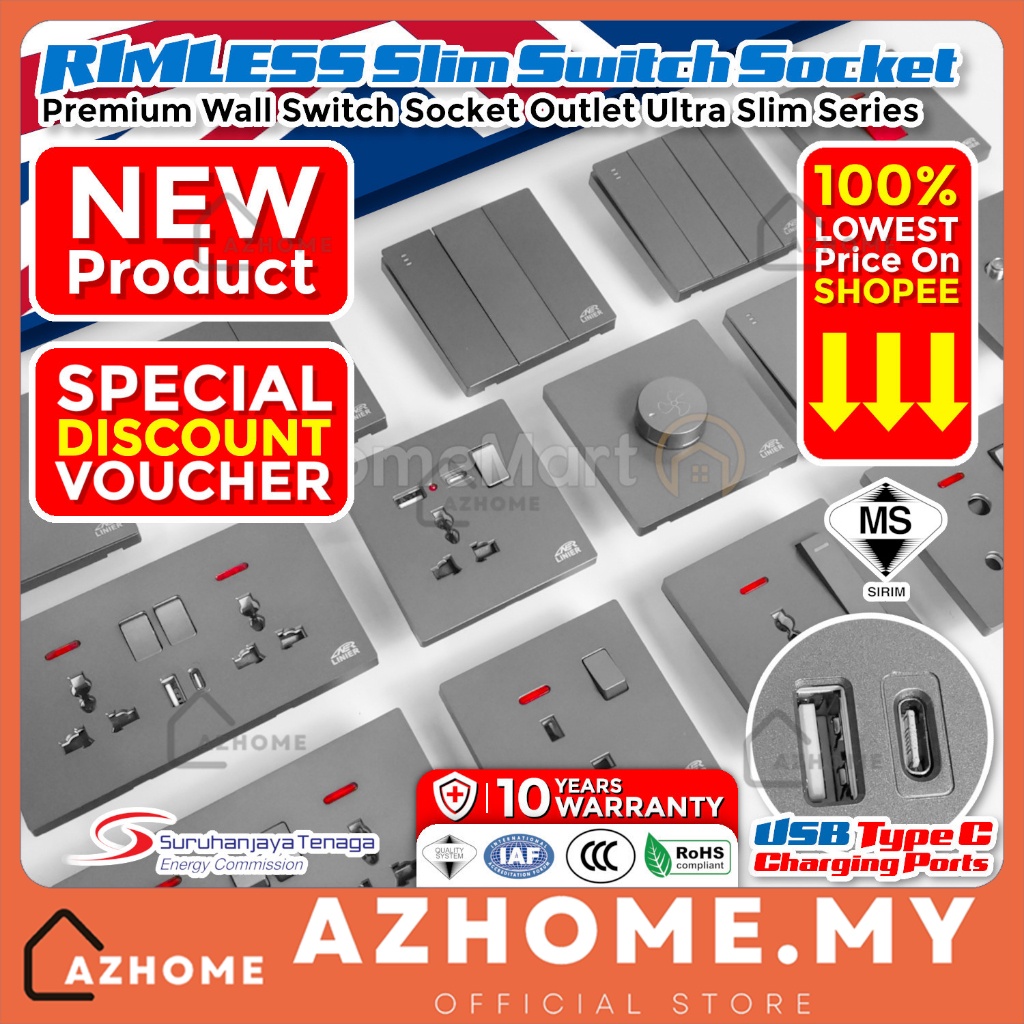 【LINIER ULTRA SLIM】 Switch Socket Modern Wall Switches SPACE GREY 13A ...