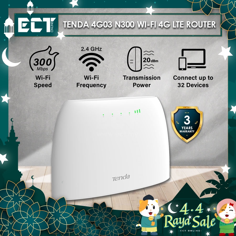 Tenda 4G03 N300 WiFi 4G LTE Router (2.4GHz 300Mbps - 4G 150Mbps ...