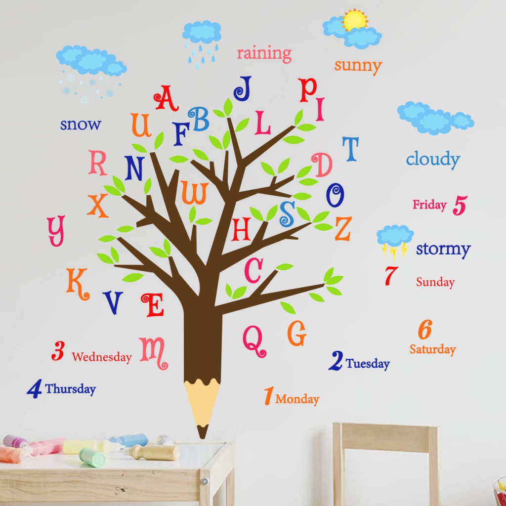 Wall Stickers Big Tree English Letters Preschool Education Living Room ...