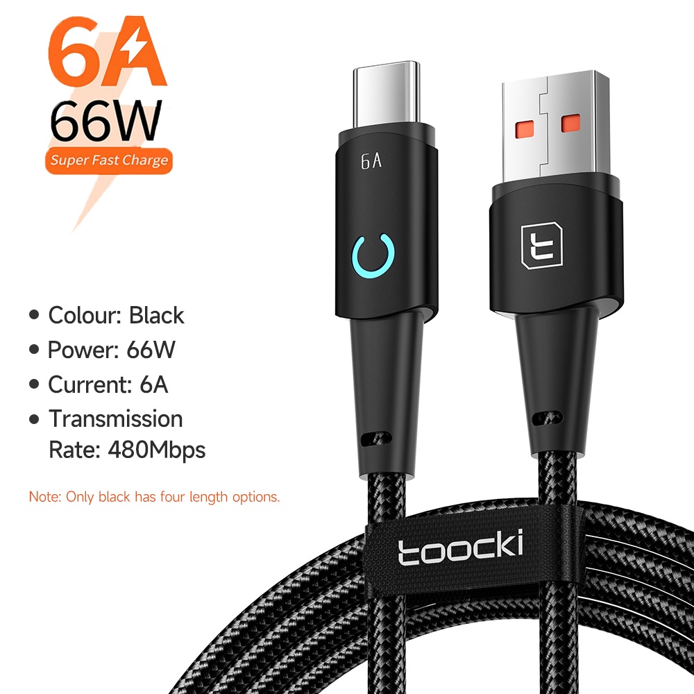 66W 6A LED USB C Cable Super Fast Charge Type C Cable Charging Data ...
