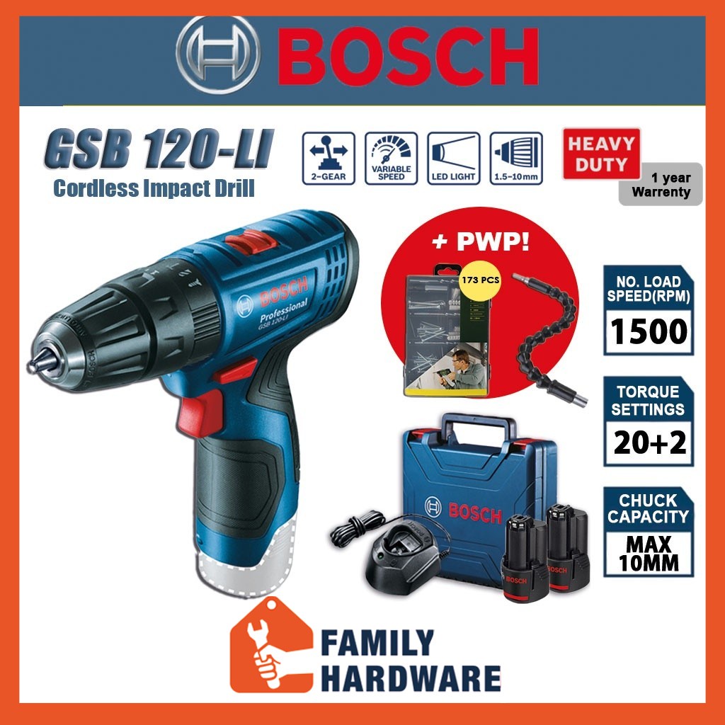 BOSCH GSB 120-LI GEN 2 Cordless Impact Drill SOLO GBA 12V 2.0Ah Li-ion ...