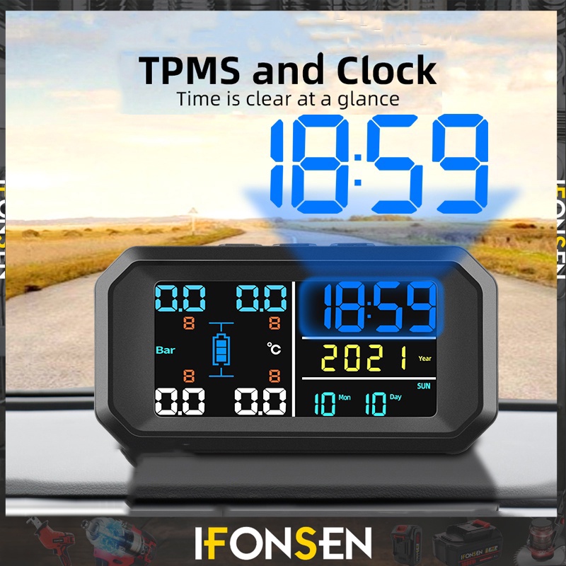 TPMS Car Tire Pressure Monitor System Automatic Clock Control Solar ...