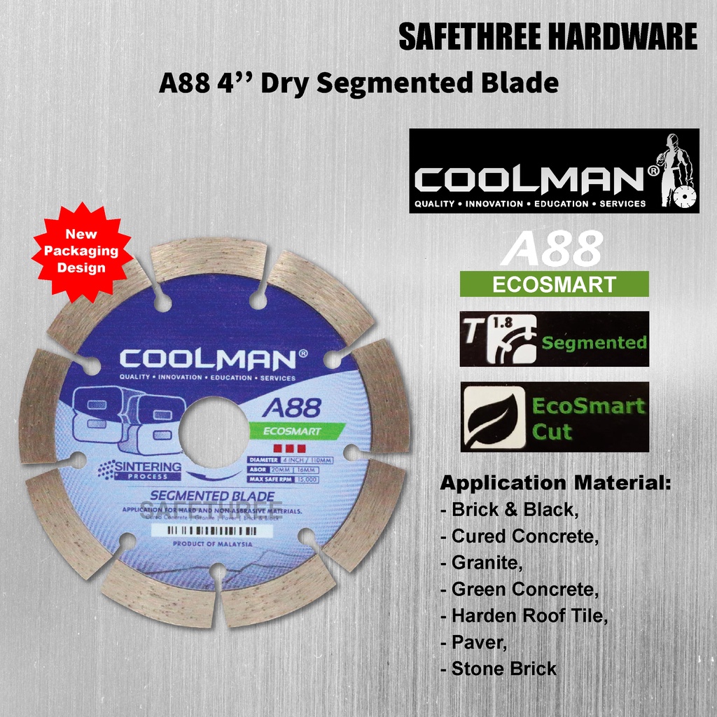 Coolman A88 4'' (110mm) Eco Smart Diamond Cutting Blade Dry Segmented ...
