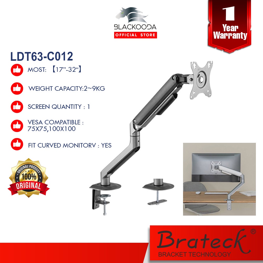 Brateck Single Monitor Economical Spring-Assisted Monitor Arm - LDT63 ...