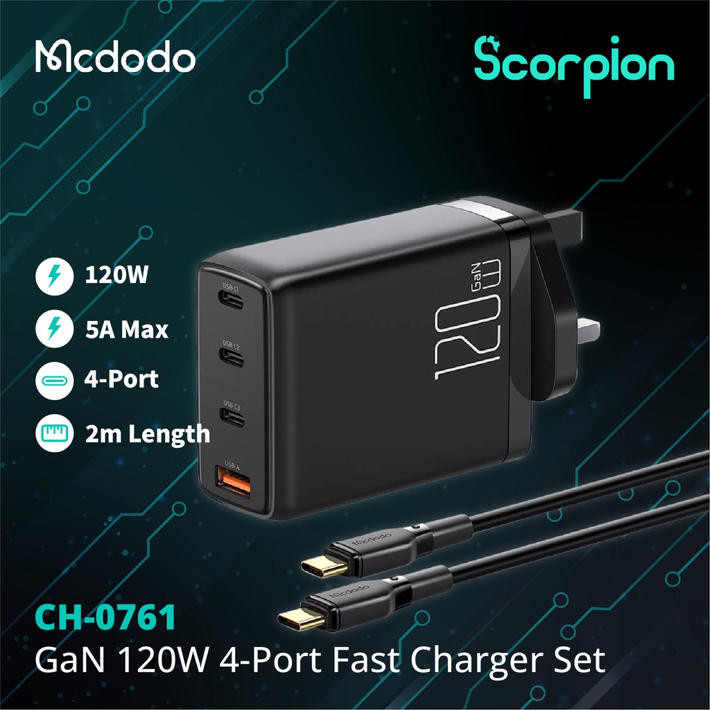 Mcdodo CH-0761 GaN 120W 4-Port Fast Charger Set | Shopee Malaysia