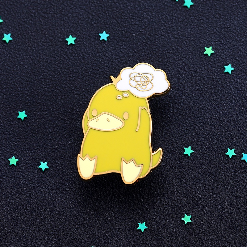 Cute Psyduck Hard Ename Pin Yellow Duck Overthinking Brooch Badges ...