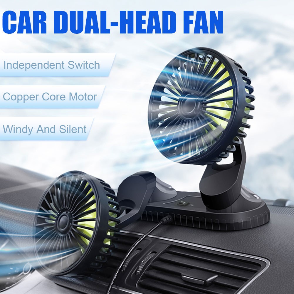 Car Strong Dual Fan Air Conditioning Double Booster Cooler 360° Desktop ...