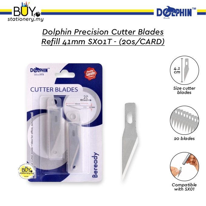 Dolphin Precision Knife Cutter Blades Refill 41mm / 45mm - (20s/CARD) Mata Pisau Cutter Art Pen ...