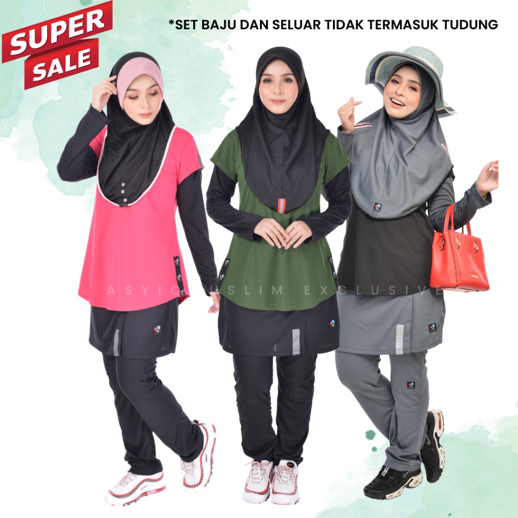 Baju Sukan Muslimah AsyiQmuslim Bunga Activewear Set Baju Renang Sukan Muslimah Tshirt Jersi ...