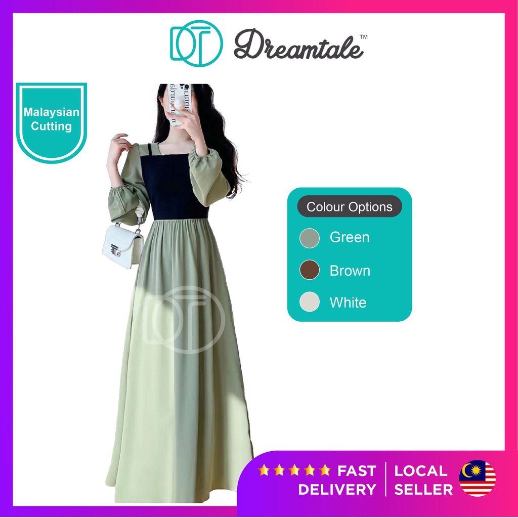 Dreamtale MiCha Square Neck Two Tone Korea Style Casual Maxi Dress ...