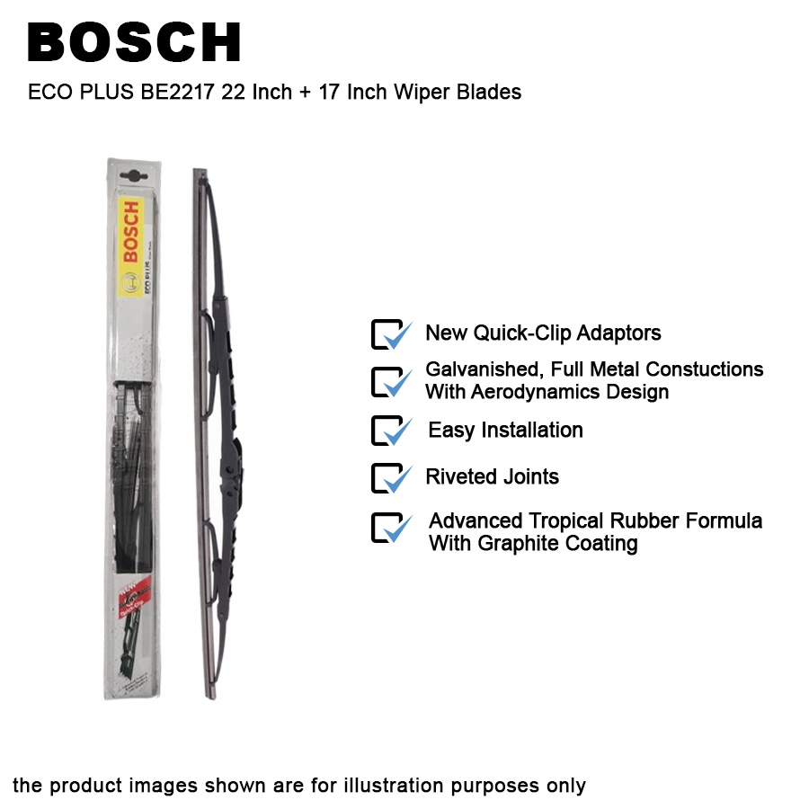 Bosch ECO PLUS BE2217 22 Inch + 17 Inch Wiper Blades New Quick-Clip ...