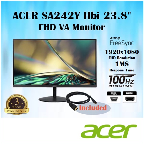 ACER SA242Y Hbi 27" FHD VA MONITOR ( 1920x1080 , 100Hz , 1ms , VGA ...