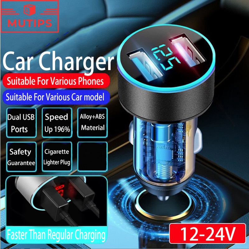 12V-24V Dual Port USB Car Charger Adapter Phone Auto Fast Charging 3.1A ...