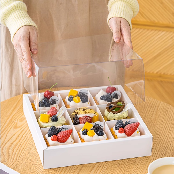SHIOK 9 Grids Cupacke Mousse Cake Dessert Box With Clear PVC Cover ...