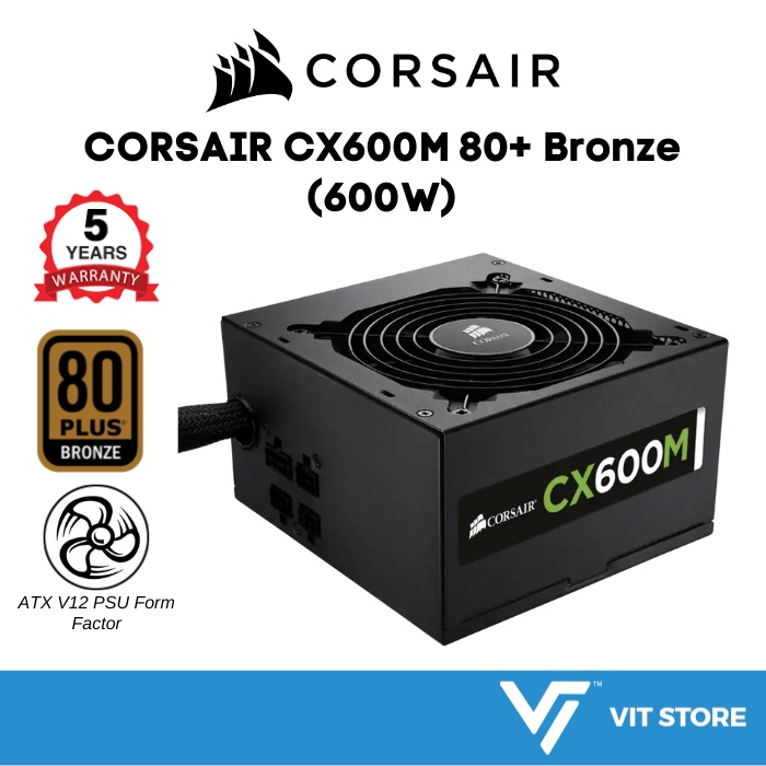 Corsair CX Series CX600M 80+ Plus Gangsa 600W ATX PSU | PSU Bekalan ...