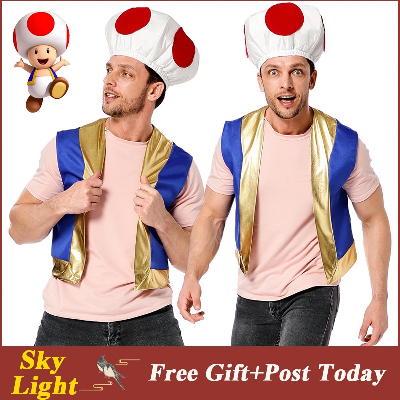 Super Mario Bros Toad Cosplay Costume For Men Adult Halloween Christmas ...
