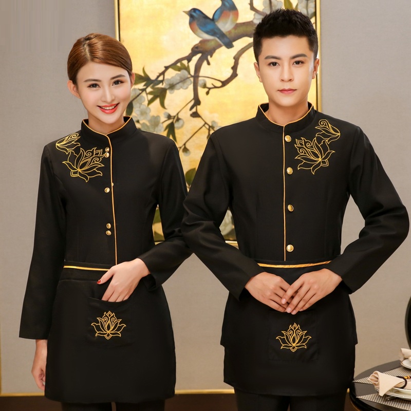 Spring/Autumn Hotel Long Sleeve Waiter Shirt+Apron Set Restaurant Work ...