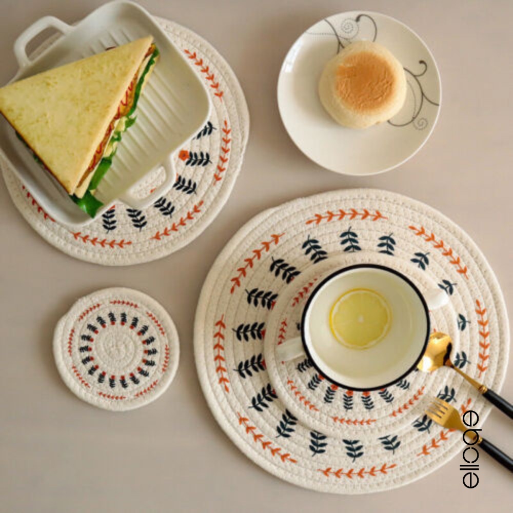 ELLOQE Beyza Round Woven Heat Resistant Coasters Alas Cawan Alas Gelas ...