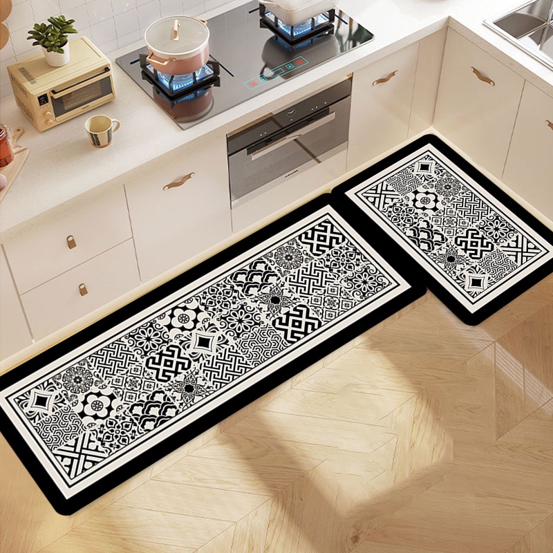 Kitchen Floor Mat Karpet Dapur Anti-slip Mat Retro Geometric Pattern ...