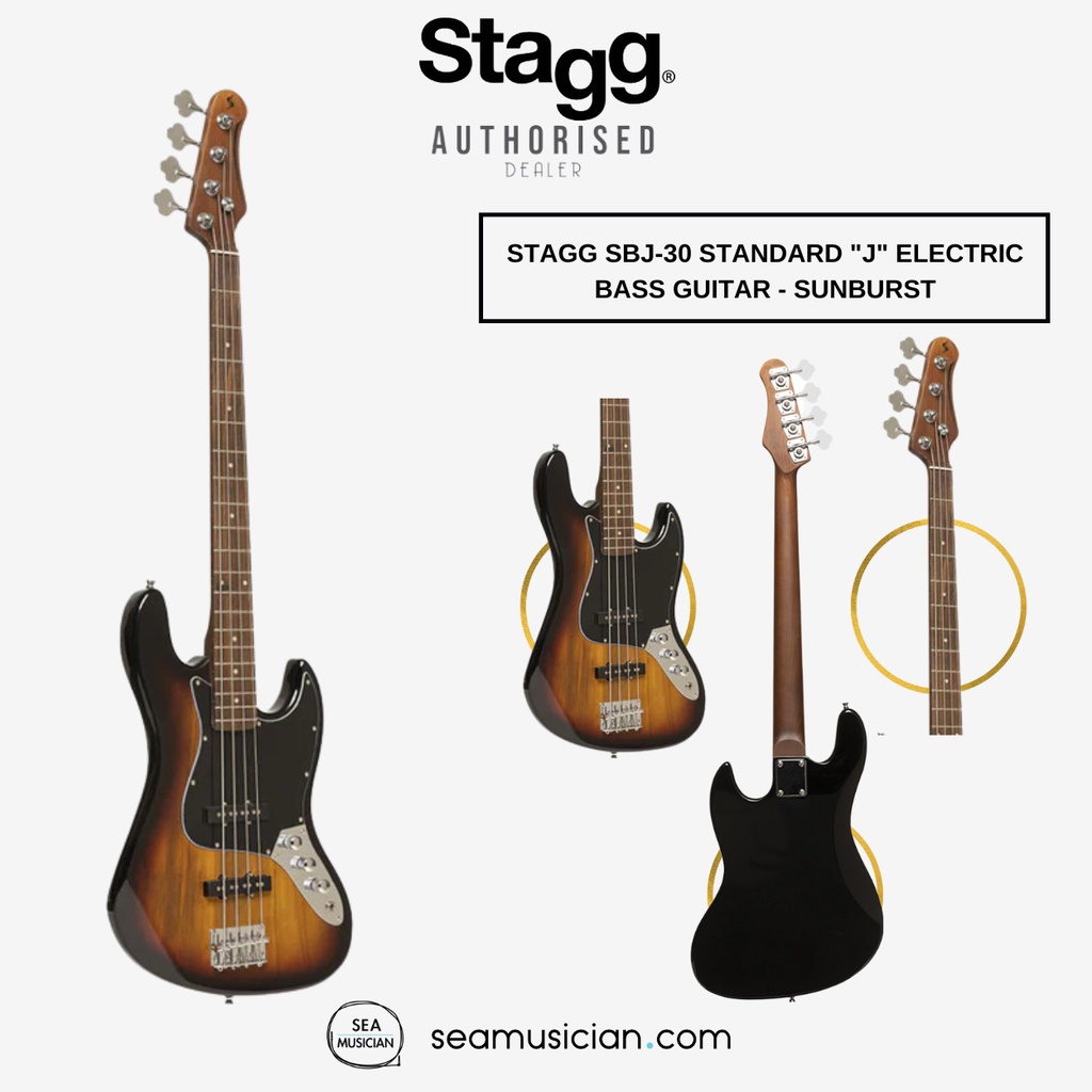 STAGG SBJ-30 SNB STANDARD "JAZZ BASS" ELECTRIC BASS GUITAR 2 J-BASS ...