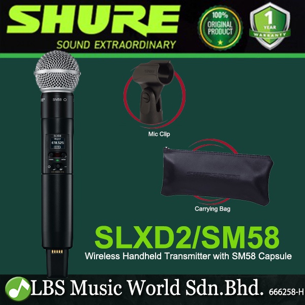 Shure SLXD2/SM58 Digital Wireless Handheld Microphone Transmitter with SM58 Interchangeable Mic ...