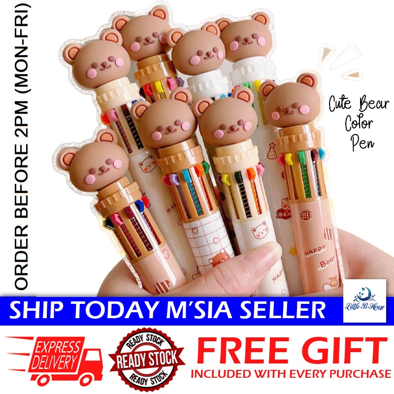 [Little B House] Cute Bear 10 Colors Ballpoint Pen Ball Pens Kids ...