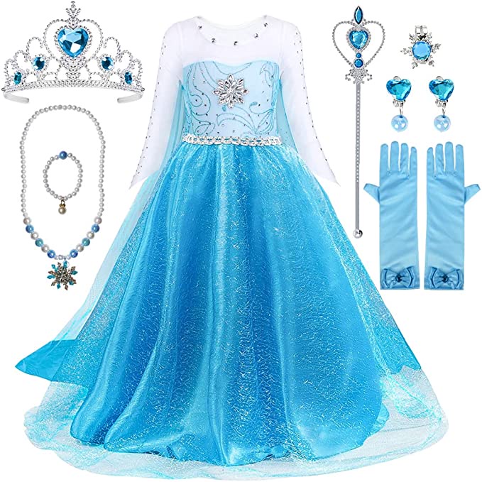 Girls Anna Elsa Cosplay Custome Frozen Princess Elsa Dress for Kids ...