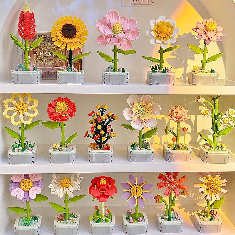 Eternal Flower Building Block Toy with Vase Table Plants Flowers Potted ...