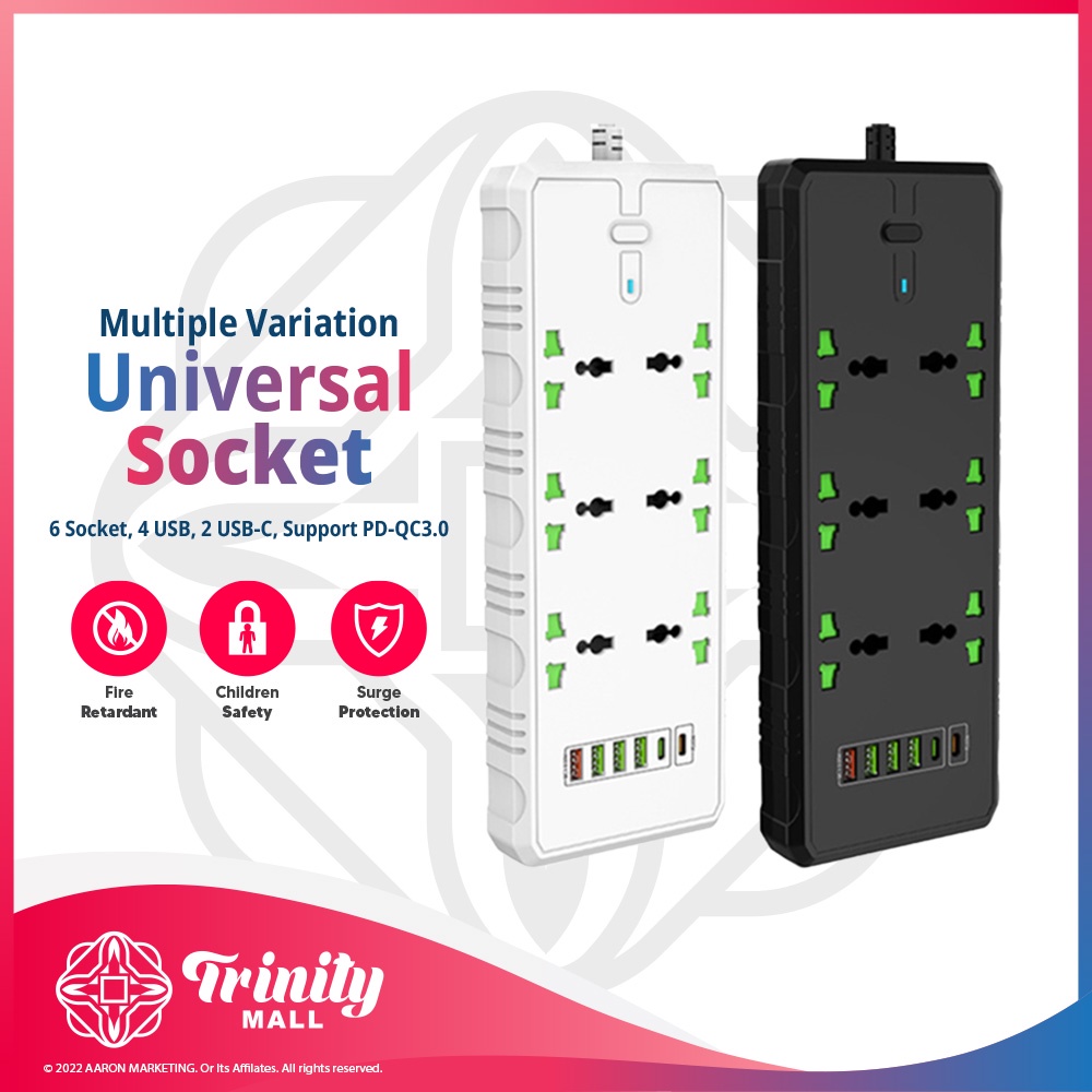 𝐓𝐑𝐈𝐍𝐈𝐓𝐘 Universal Power Socket Extension 2M USB Extension Plug Surge ...