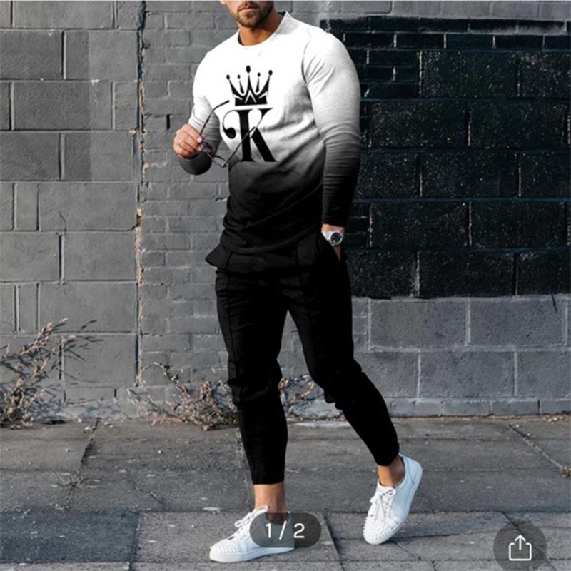 Men's Tracksuit For Men 2 Piece Outfit Long Sleeve Trousers Set Men ...
