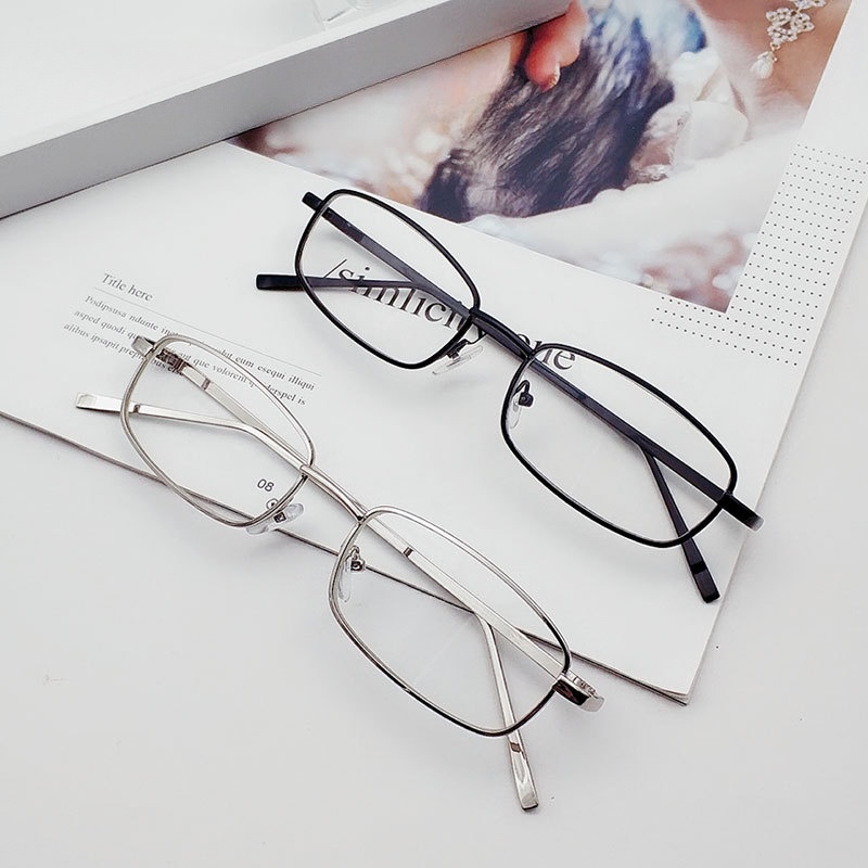 Retro fashion personality small frame rectangular metal flat mirror men ...