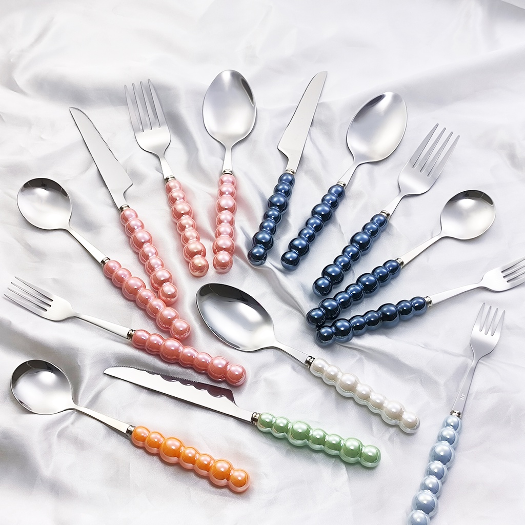 Stainless Steel Ceramic Handle Cute Spoon and Fork Cutlery Set Elegant ...